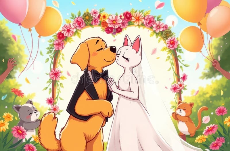 A Dog and Cat Getting Married at 20-12-2024 Stock Illustration ...
