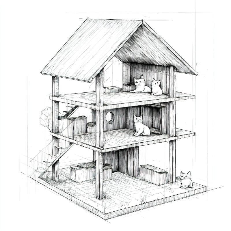Dog and Cat House Sketch Model Design. Architecture Project Design ...