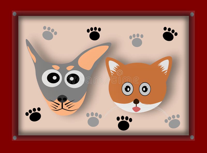 Dog and Cat in Picture Frame Stock Illustration - Illustration of ...