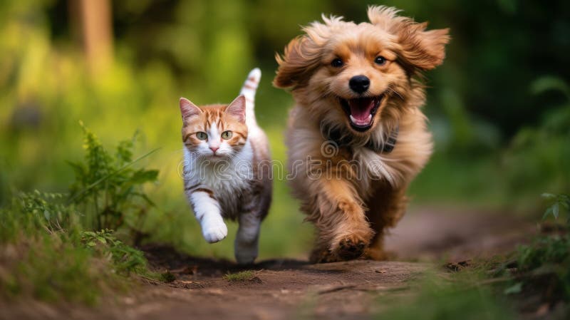 Dog cat play together pets stock illustration. Illustration of ...