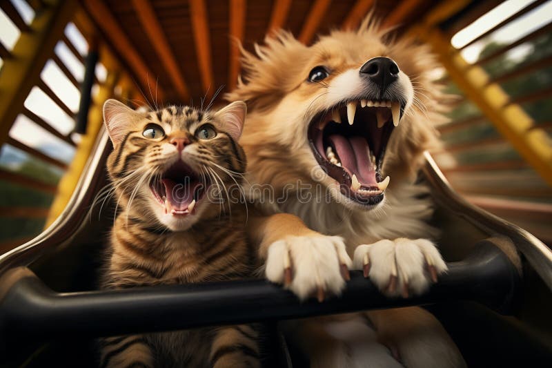 Dog and Cat Screaming Loud in Roller Coaster Stock Illustration ...