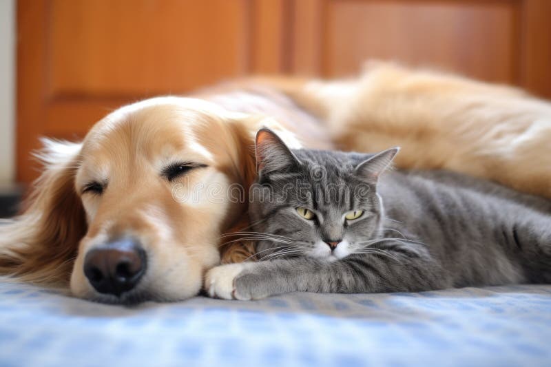 A Dog and a Cat Sleeping Together Stock Image - Image of pets ...