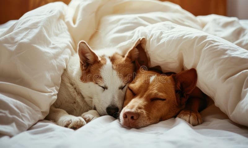 A Dog and Cat are Sleeping Under a White Sheet Stock Image - Image of ...
