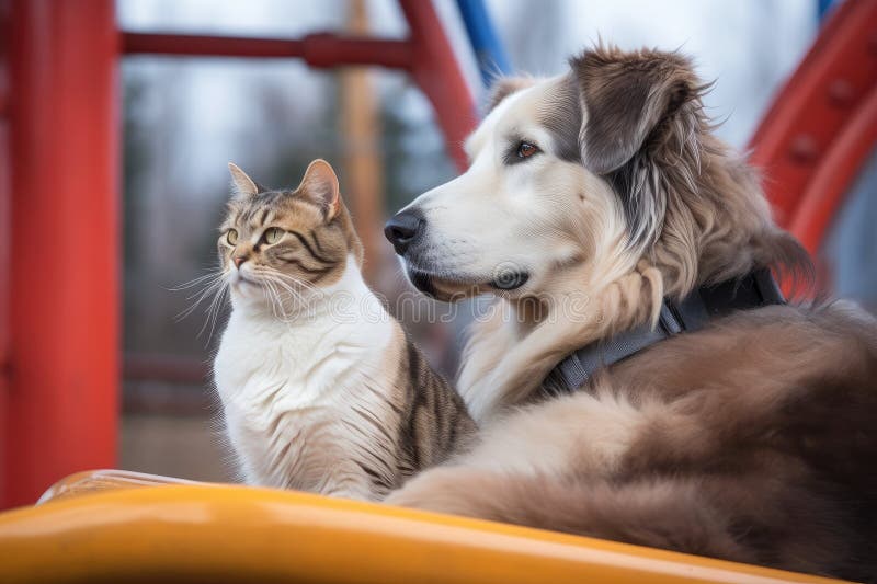 A Dog and a Cat, Taking a Ride on the Roller Coaster Together Stock ...