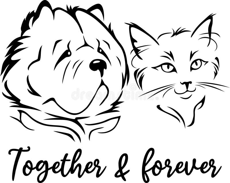 Dog and Cat. Together and Forever Stock Vector - Illustration of ...