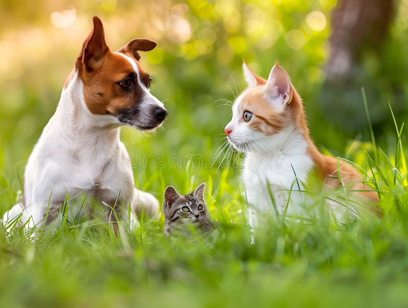 Dog and Cat Together Pets Spring or Summer Nature Stock Illustration ...