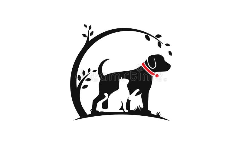 Dog with Cat and Tree Logo Design Template. Stock Vector - Illustration ...