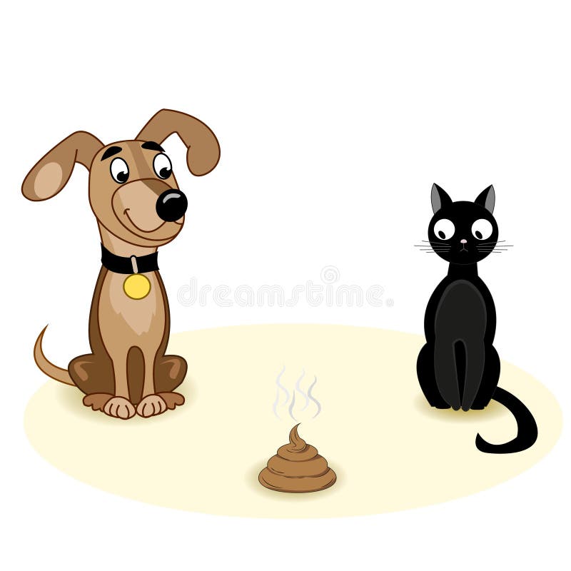 Dog with a cat and a turd stock vector. Illustration of mark - 82187920
