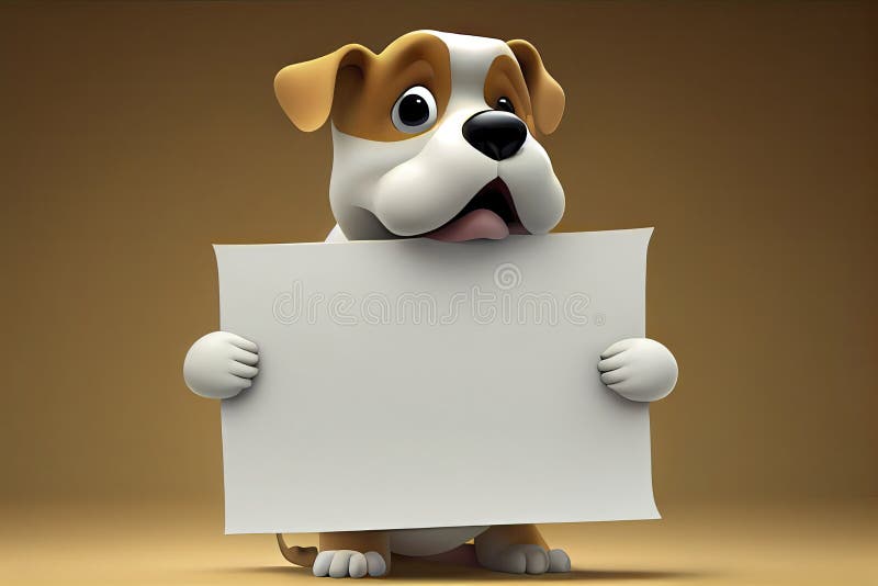 Dog Character Holding Blank Banner in 3d Rendering Stock Illustration ...