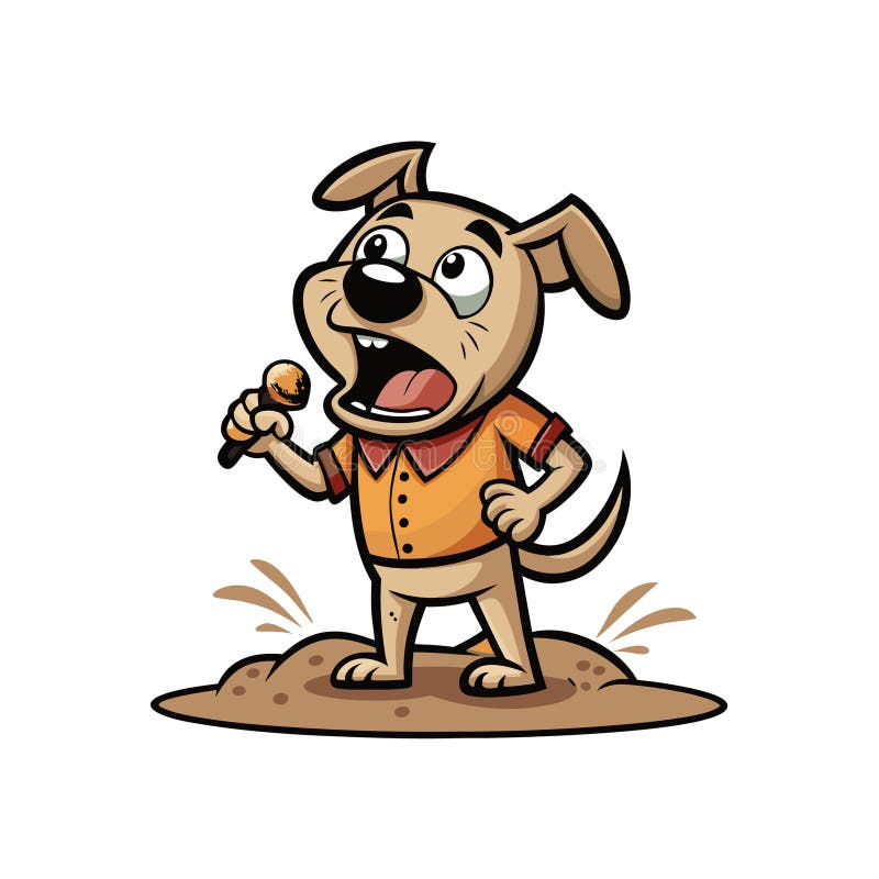 Dog Character in Line Art Singing Pose Stock Illustration ...