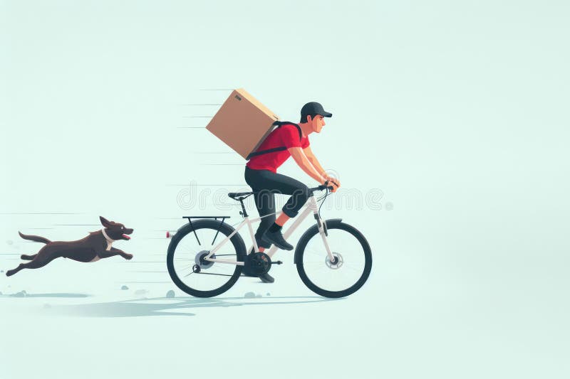 A Dog Chases a Courier on a Bicycle. Place for Text. Stock Illustration ...