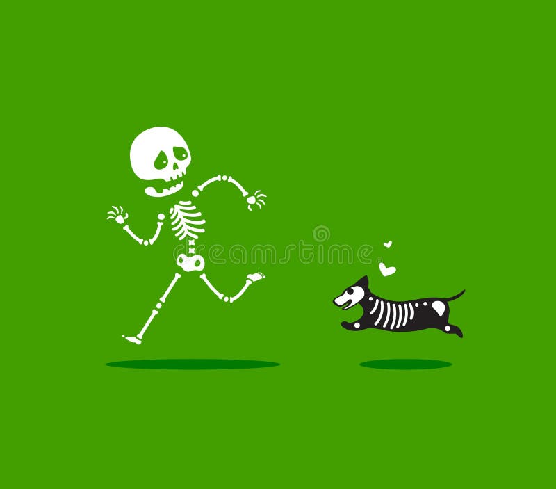 A Dog Chasing a Skeleton. Isolated Vector Illustration Stock Vector ...