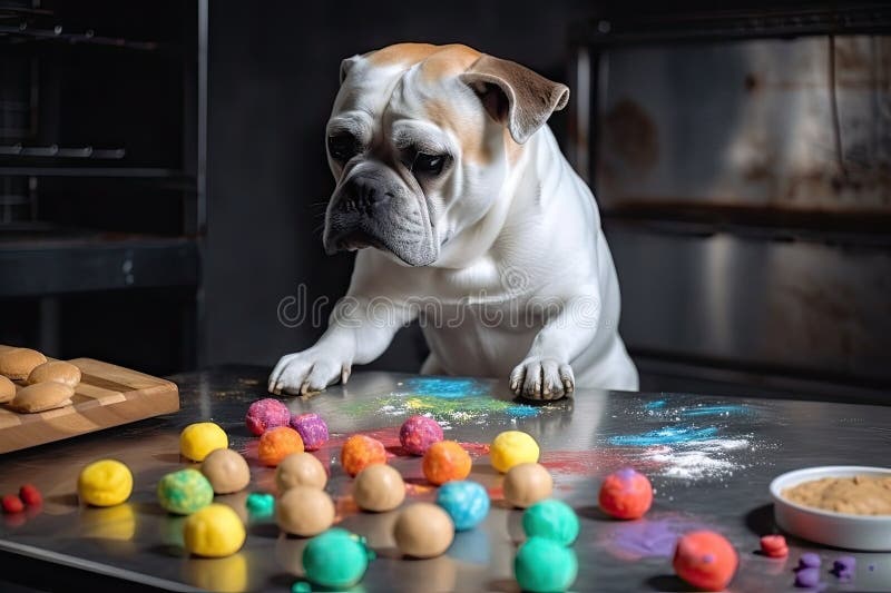 Dog Chef Baking Cookies and Sweets Using Ingredients of Different ...
