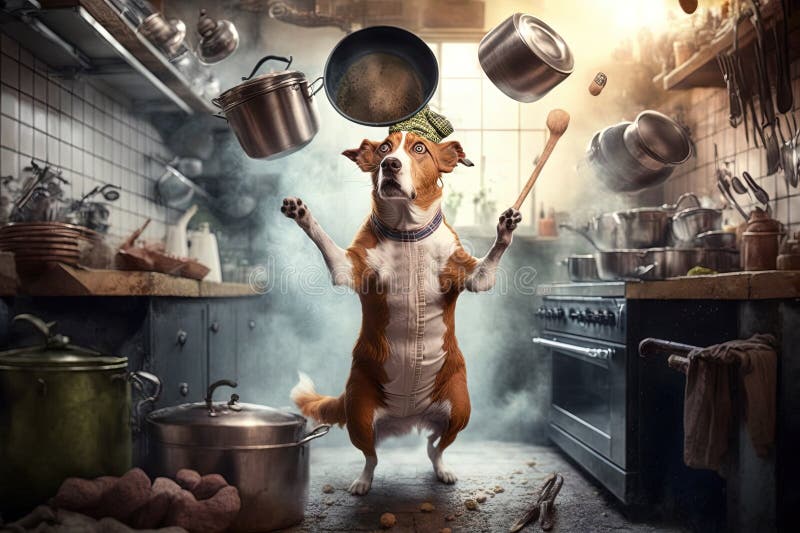 Dog Chef Cooking in Exploding Kitchen Illustration Generative Ai ...