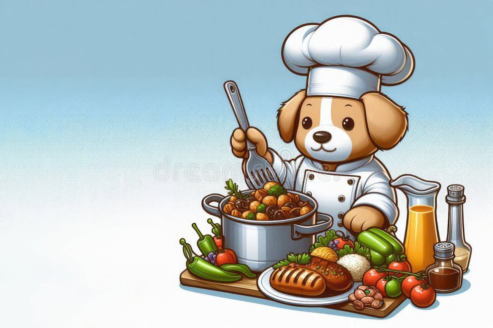 Dog Chef Cooking. Space for Text. Stock Image - Image of canine ...