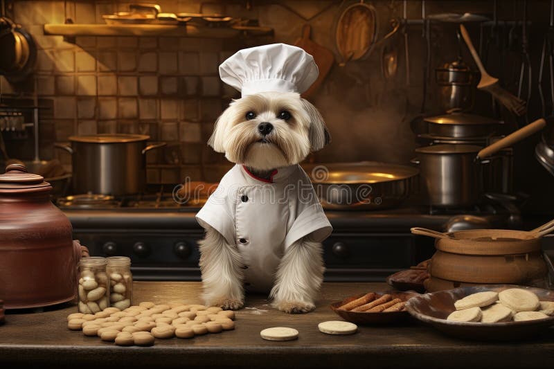 A Dog Chef Cooks Food in a Restaurant Stock Illustration - Illustration ...