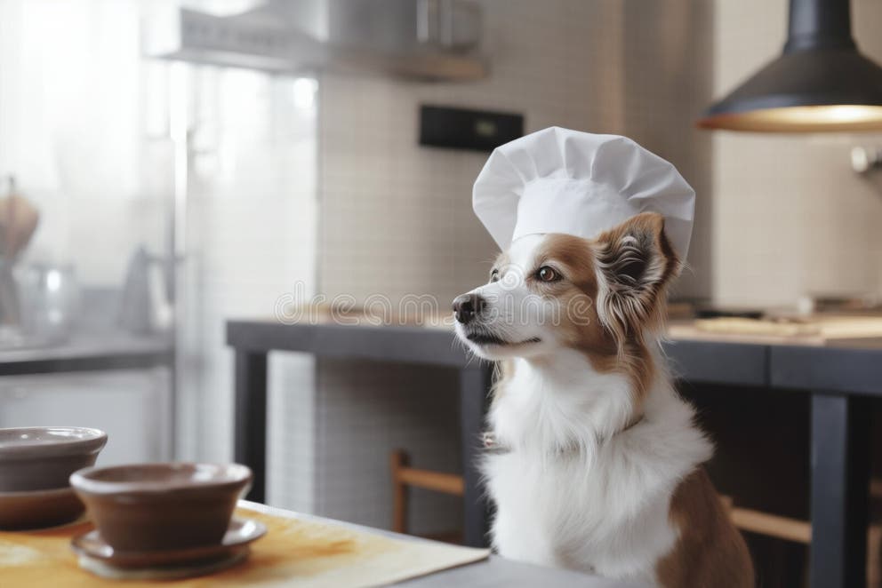 DOg with Chef Hat in Kitchen. Stock Illustration - Illustration of food ...