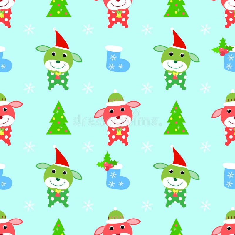 Dog Christmas Seamless Pattern Stock Illustration - Illustration of ...