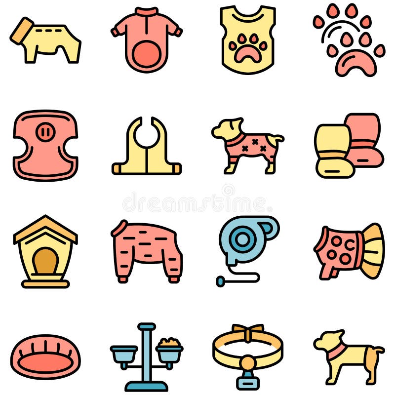 Doggy Icons Set, Flat Style Stock Vector - Illustration of active ...