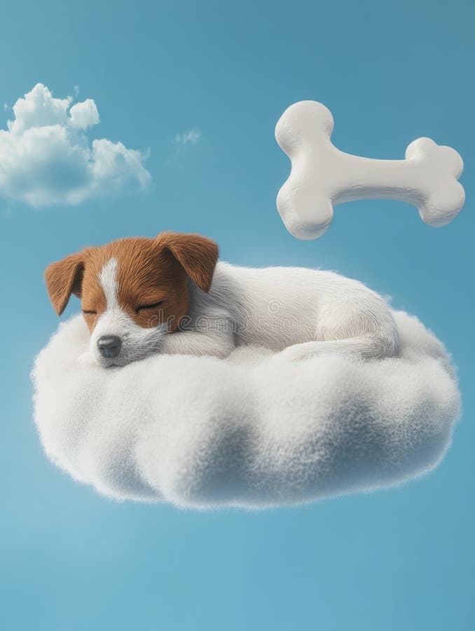 Dog on cloud with bone stock photo. Image of humorous - 381360088