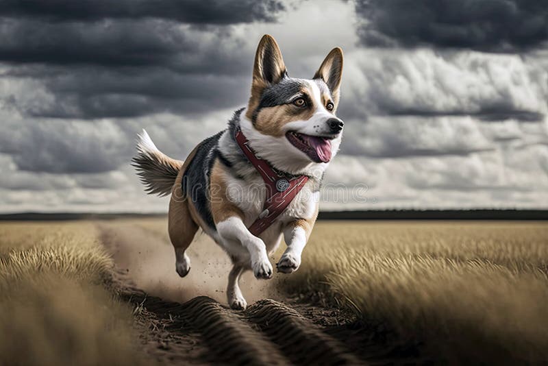 A Dog in a Collar Running Across a Field. Generative AI Stock ...