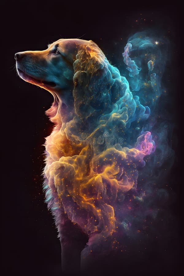 A Dog Connected To the Galactic Nebula. a Dog on a Black Background ...