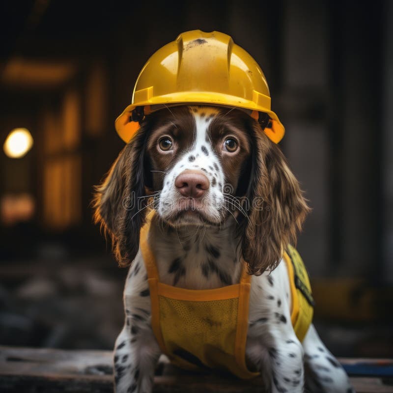 Dog in a Construction Helmet Stock Photo - Image of background ...