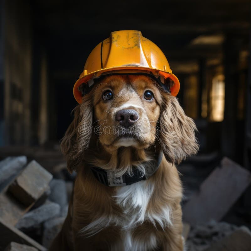 Dog in a Construction Helmet Stock Image - Image of engineer, puppy ...