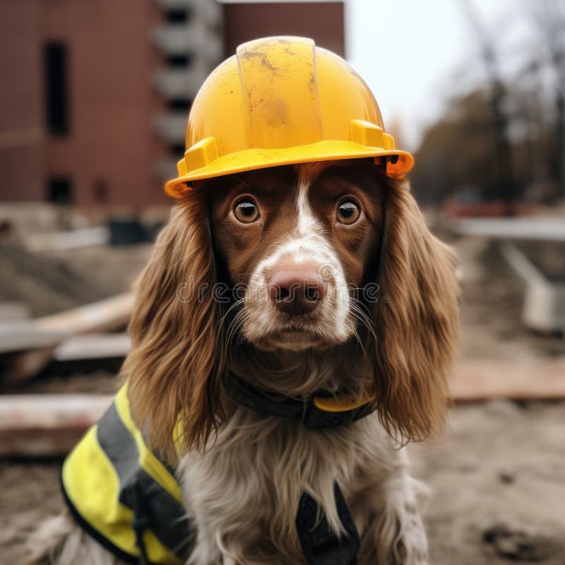 Dog in a Construction Helmet Stock Image - Image of friend, funny ...