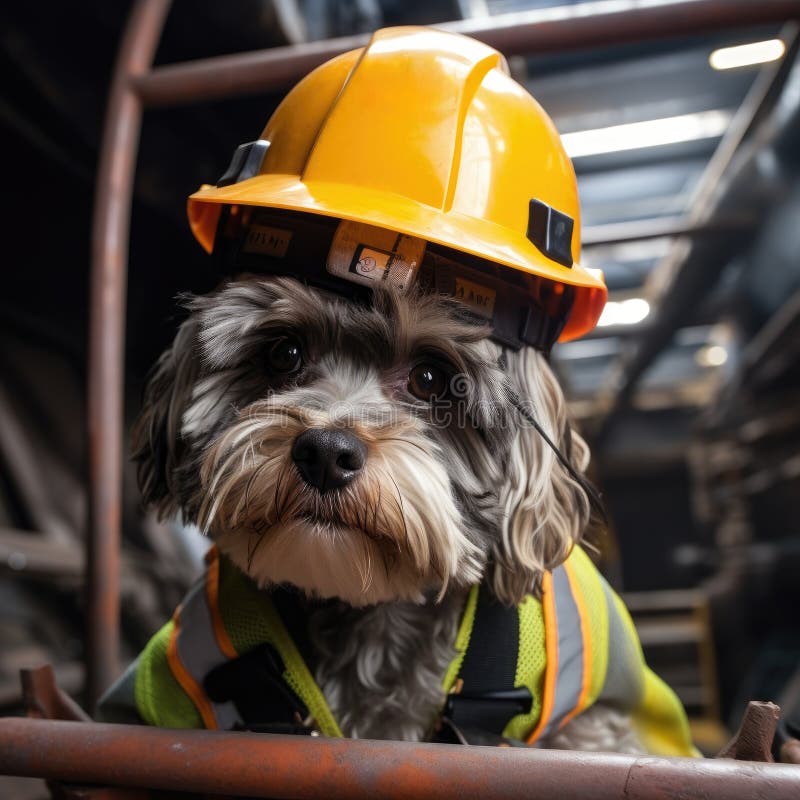 Dog in a Construction Helmet Stock Image - Image of animal, builder ...