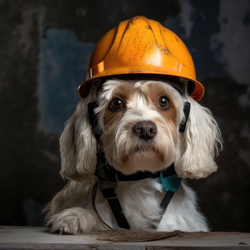 Dog in a Construction Helmet Stock Photo - Image of labor, engineer ...