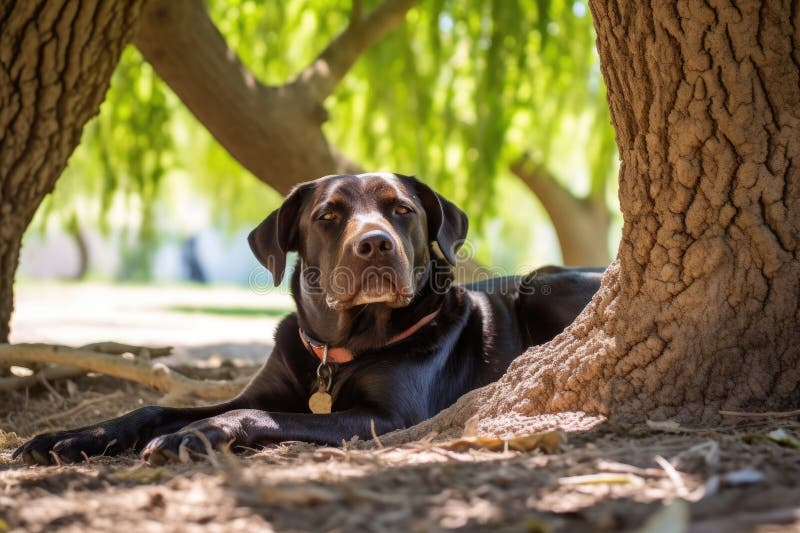 Dog Cooling Down Resting Under Shady Tree Stock Image - Image of tree ...