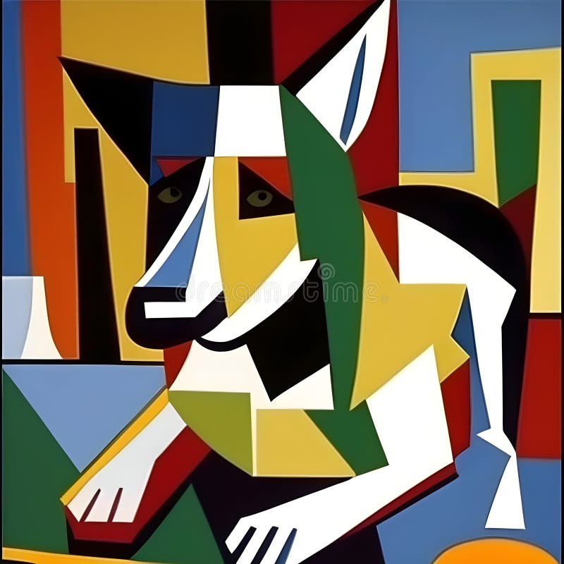 Colorful Cubism Style Dog Painting, Illustration by Generative AI Stock ...