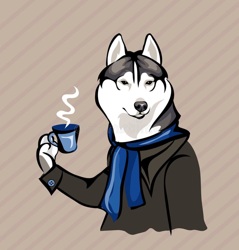 Dog with a cup of tea stock vector. Illustration of comfort - 36205933