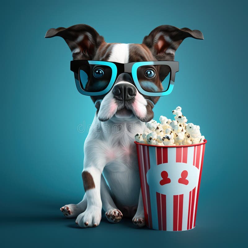 Dog in 3d Glasses with a Bucket of Popcorn. Generative AI Stock ...