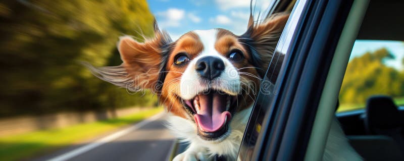 Dog Delights in Wind while Poking Head Out of Car Window Stock ...