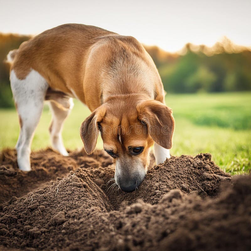 Dog digging, AI generated stock illustration. Illustration of ground ...