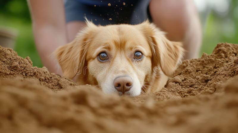 A Dog Digging in the Dirt with a Person Standing Over it, AI Stock ...