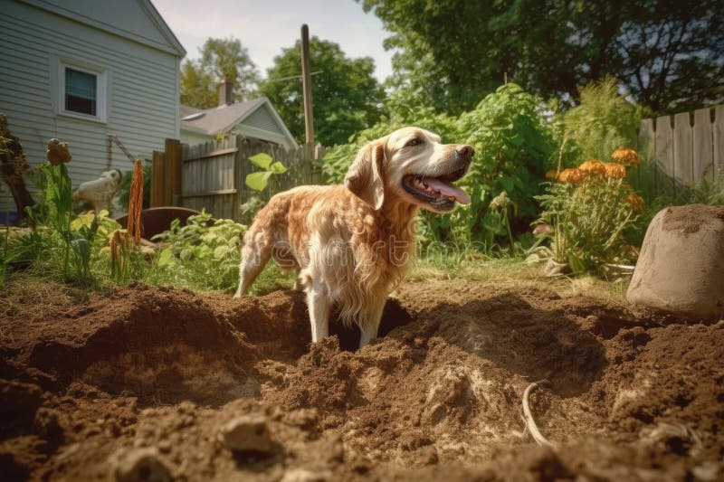 Dog Digging a Hole in Backyard for Bone Stock Image - Image of burying ...
