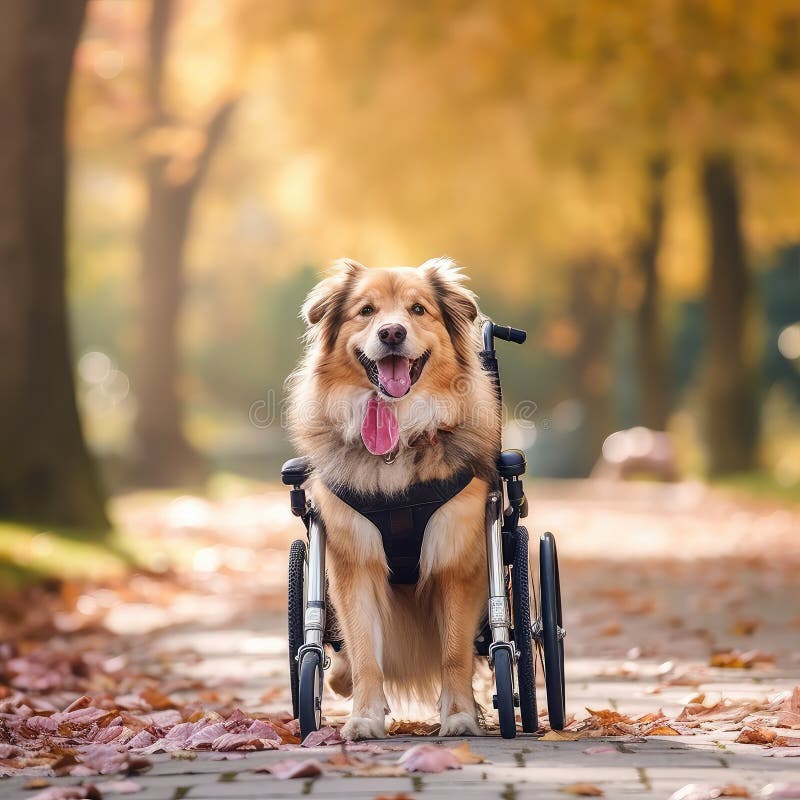 Dog with Disabilities in Wheelchair during a Walk in Park,AI Generated ...