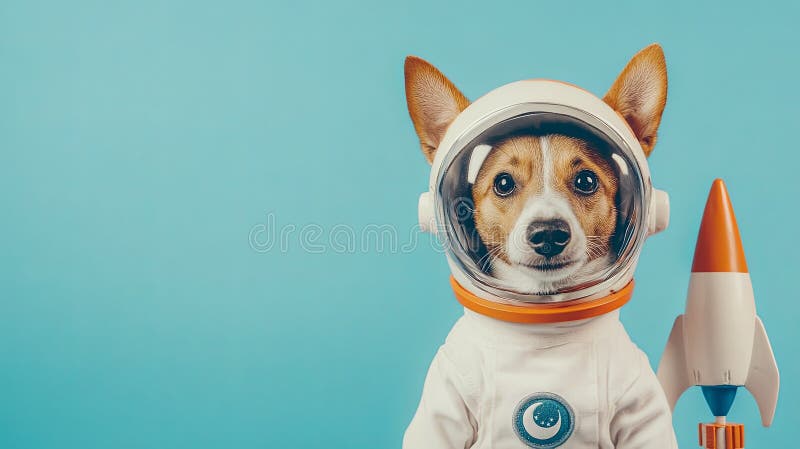 Dog Dressed As an Astronaut with a Tiny Helmet and Toy Rocket, Space ...