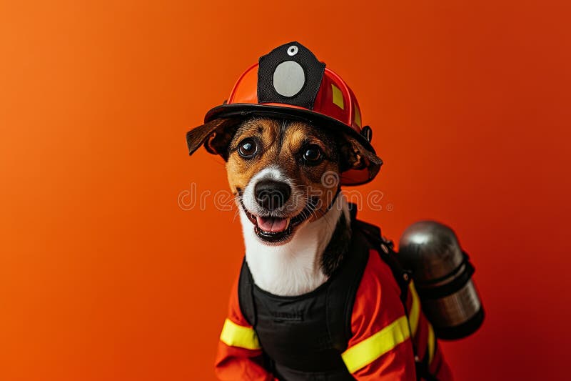 A Dog Dressed As a Firefighter, Complete with a Tiny Helmet and Hose ...