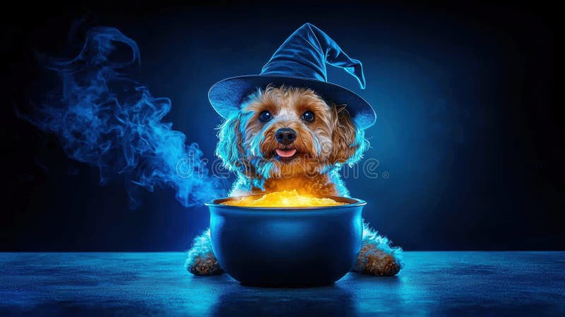 Halloween Witch Dog stock illustration. Illustration of blue - 335606951