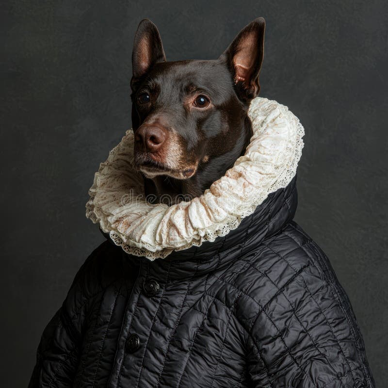 A Dog Dressed in a Renaissance Style Collar and Jacket. Stock ...