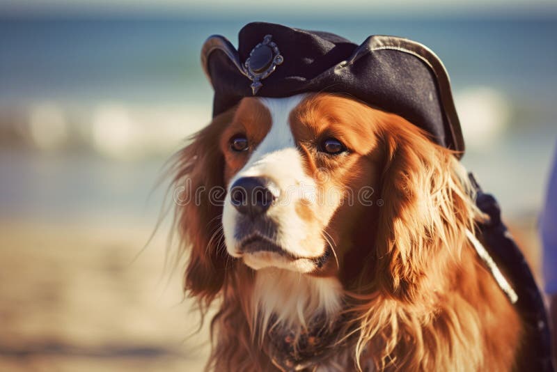 Dog Dressed Up with Pirate Costume Hat. Generative AI Illustration ...