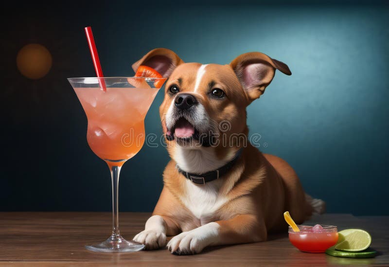 Dog Drinking Cocktail stock illustration. Illustration of drinks ...