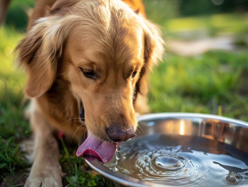 A Dog is Drinking Water from a Metal Bowl Stock Illustration ...