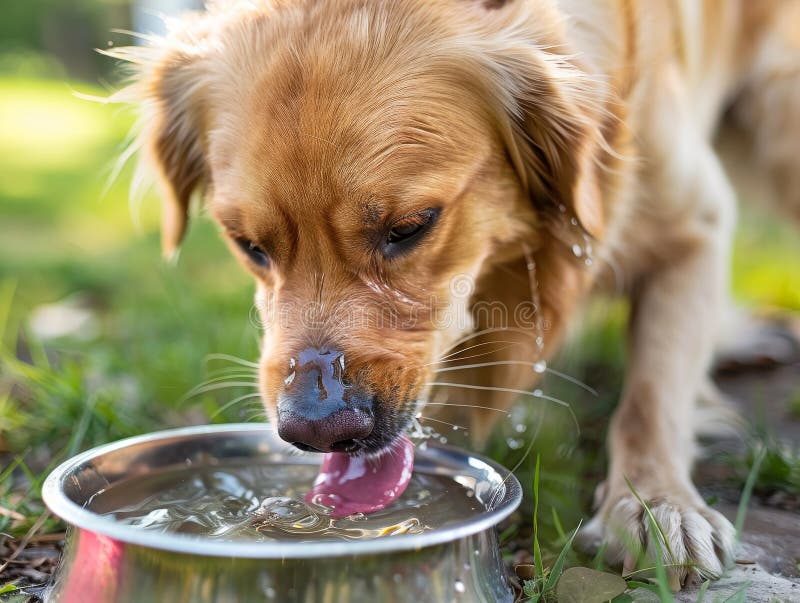 A Dog is Drinking Water from a Metal Bowl Stock Illustration ...