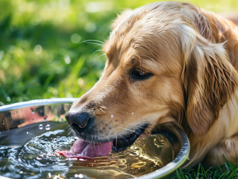 A Dog is Drinking Water from a Metal Bowl Stock Illustration ...