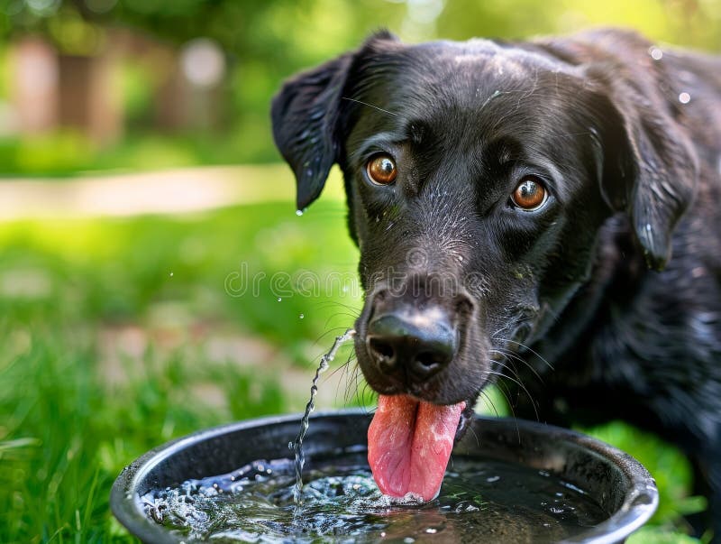 A Dog is Drinking Water from a Metal Bowl Stock Illustration ...